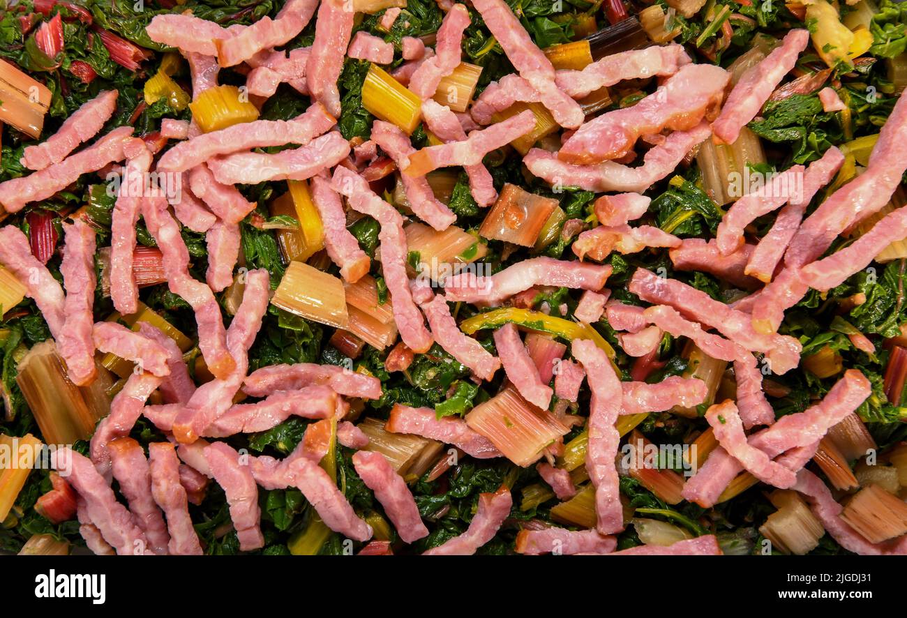 Fresh swiss rainbow chard recipe with belly flaps Stock Photo - Alamy