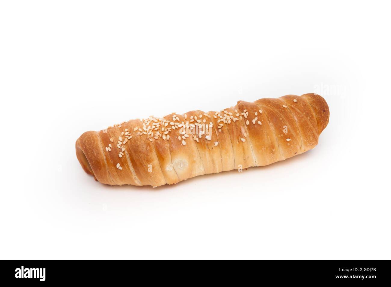 Puff bun with sesame on white background Stock Photo - Alamy