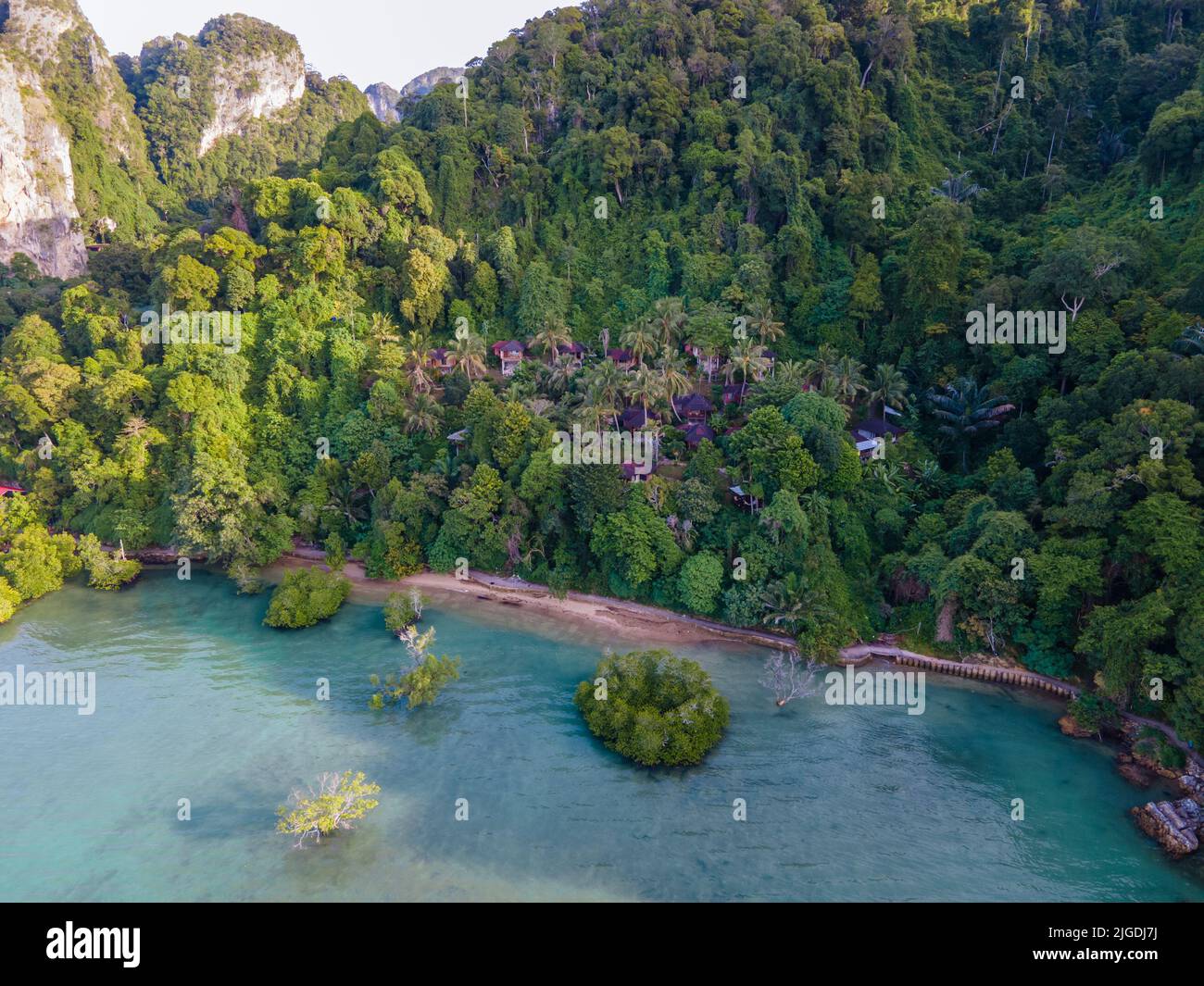 Railay beach Krabi Thailand, tropical beach of with backpacker bamboo ...