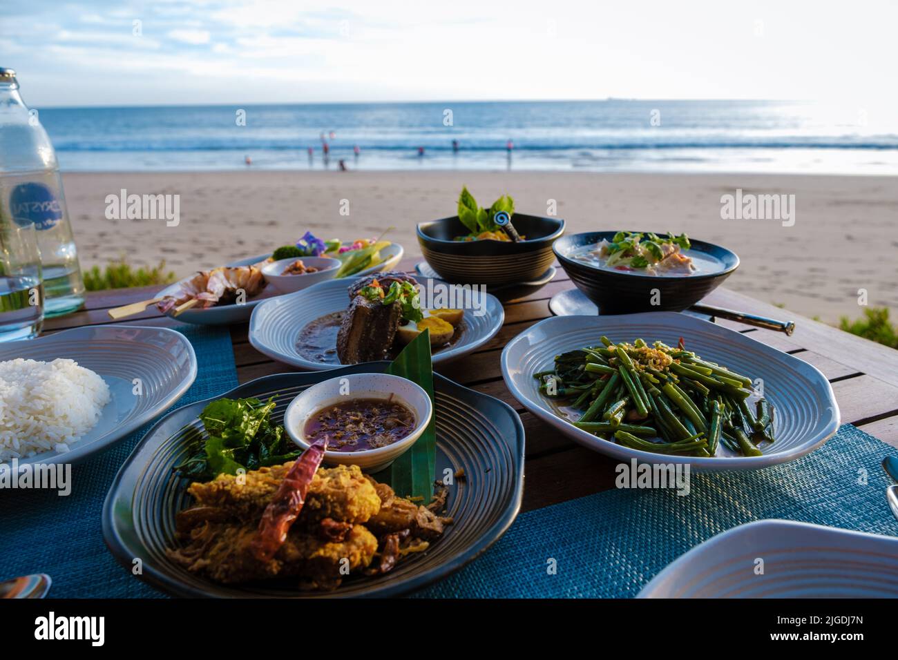 Thai food on a table on the beach in Thailand. table with Thai food ...