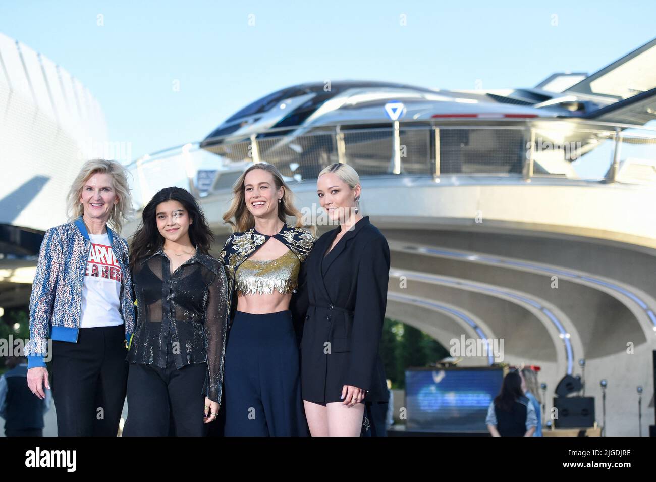 Paris, France. 09th July, 2022. Actresses Iman Vellani, Brie Larson and ...