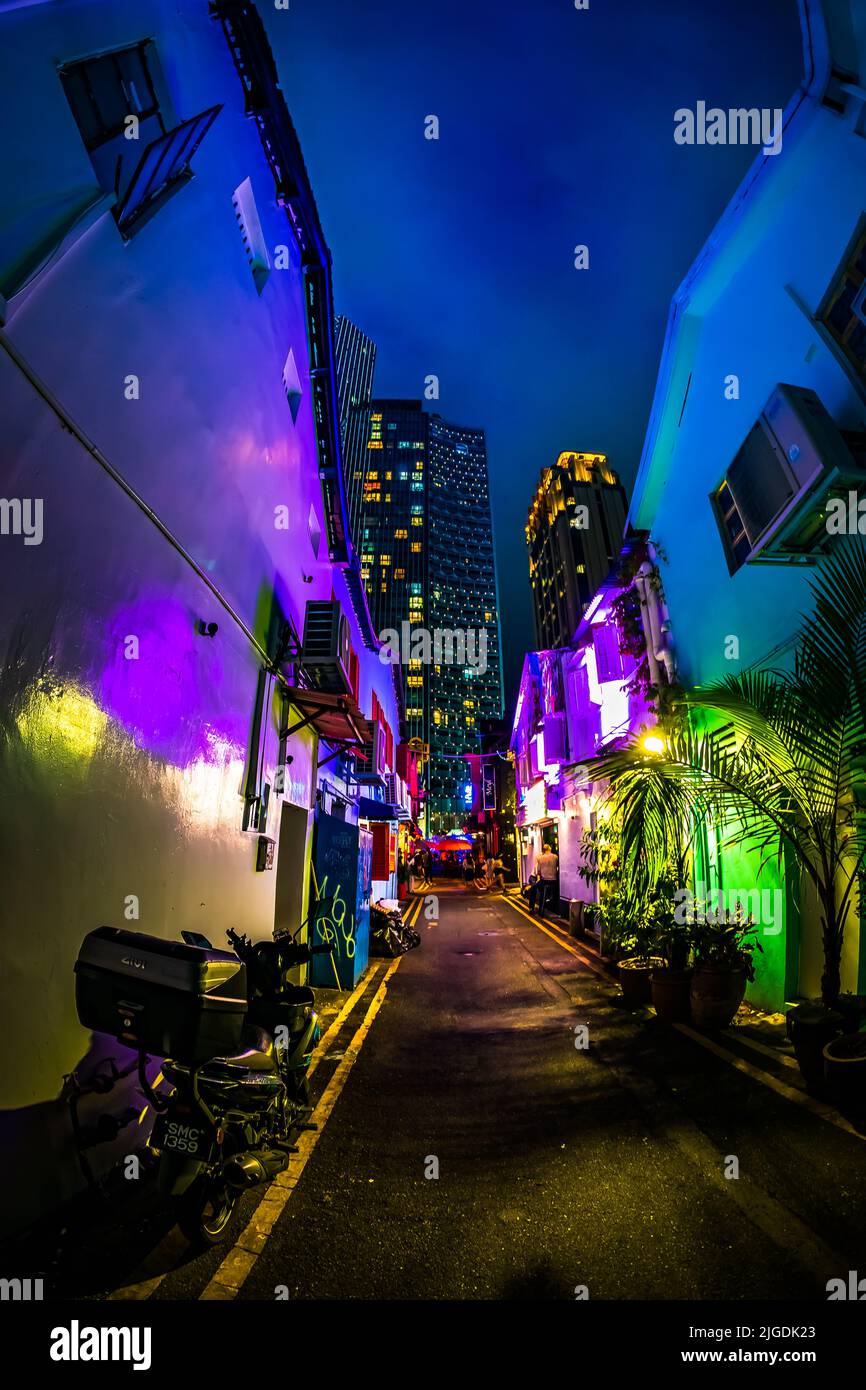 Colorful lighting at night on small alley leading to Haji lane. Near ...