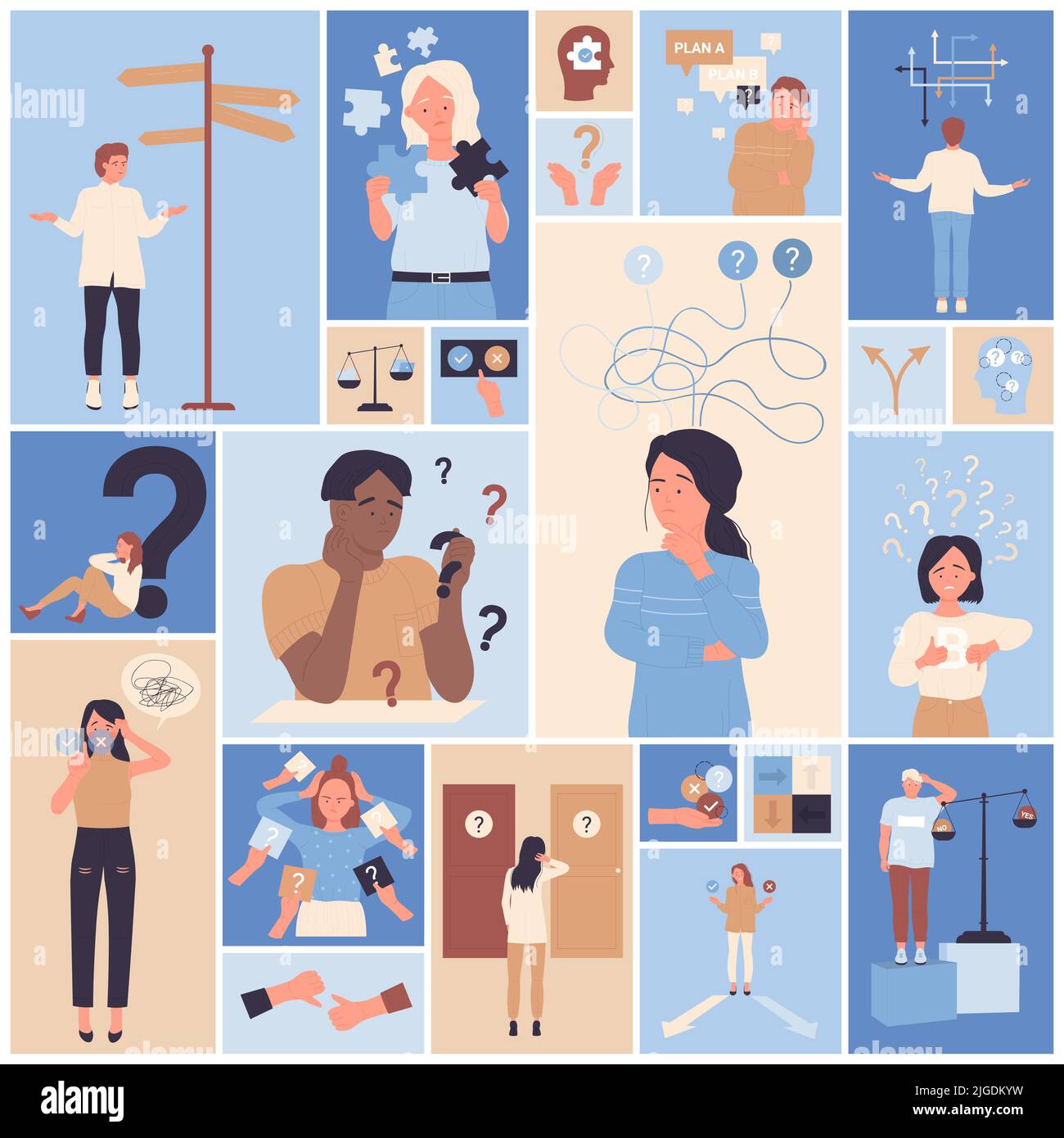 Future choice and decision critical mindset, psychology set vector ...