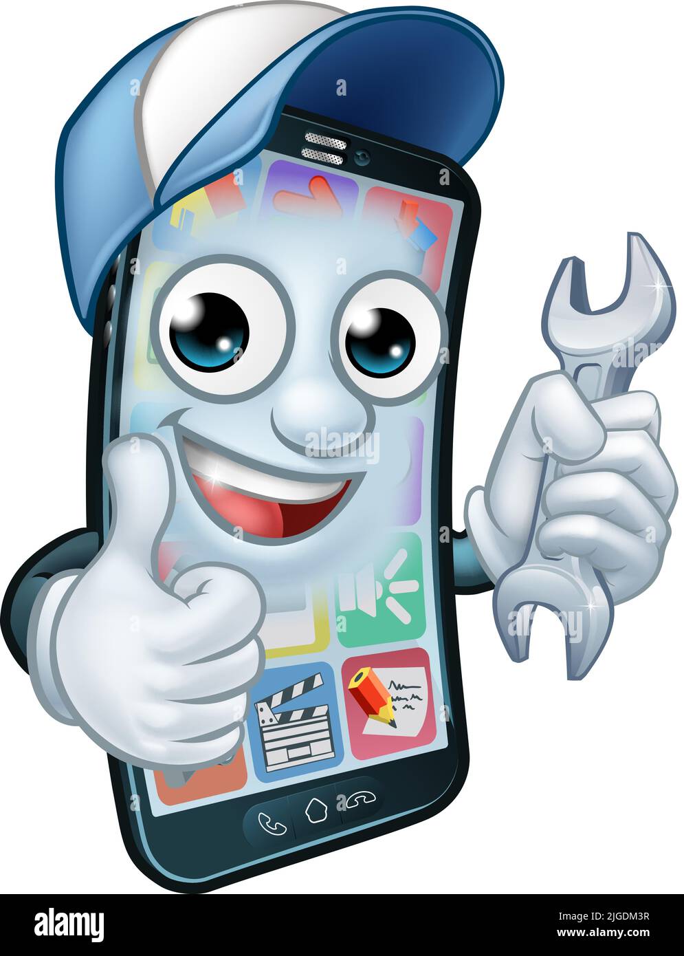 Mobile Phone Repair Spanner Thumbs Up Cartoon Stock Vector Image & Art ...