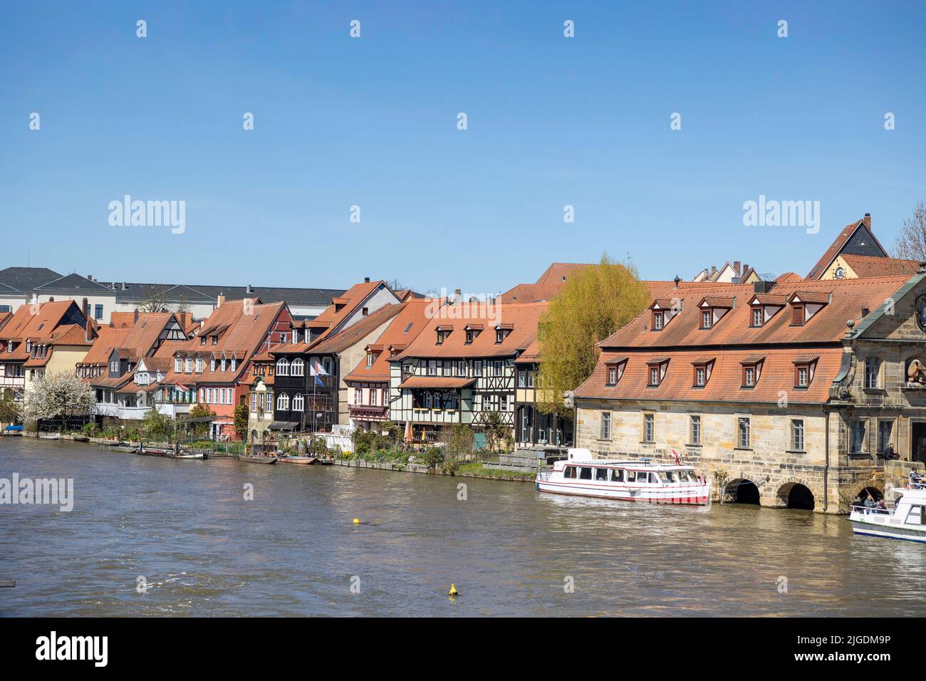 A scenic view of houses on the side of Bamberg river in Germany Stock ...