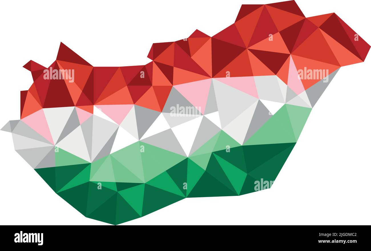 Hungary, hungarian map above in low poly design style. Vector illustration in red, white, green ...