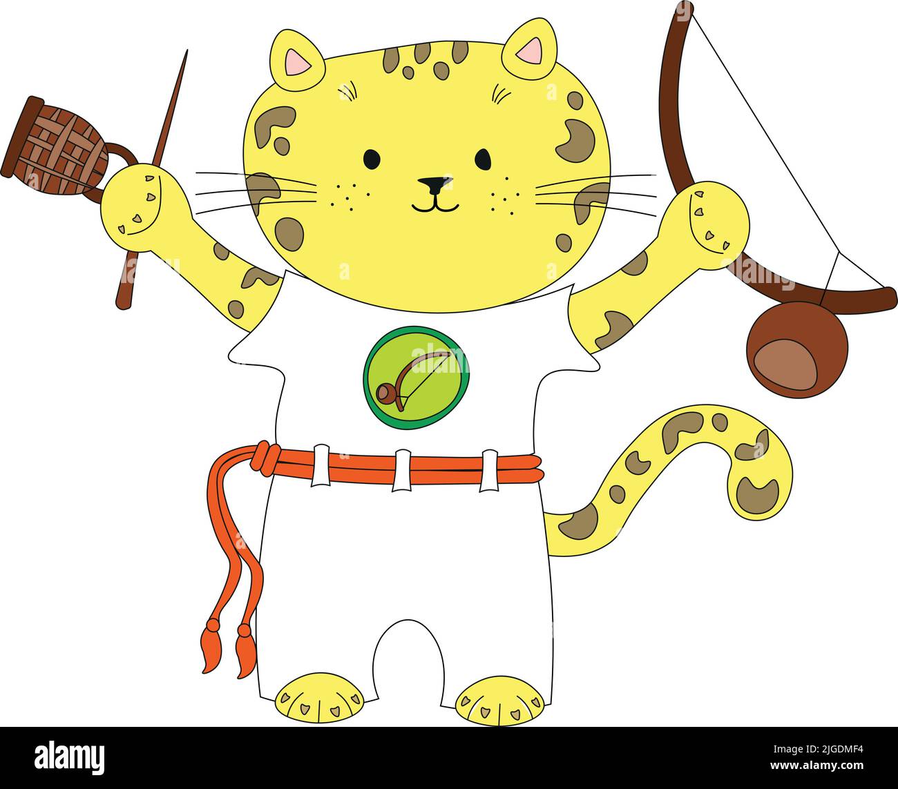 Cute capoeira animal big cat vector clipart with berimbau for kids ...
