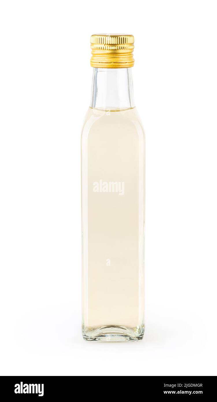 Vinegar in glass bottle isolated on white background with clipping path ...
