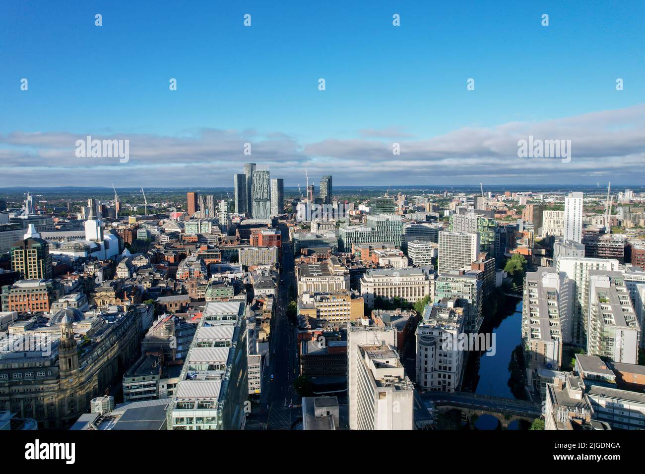 Manchester City Centre Drone Aerial View Above Building Work Skyline ...