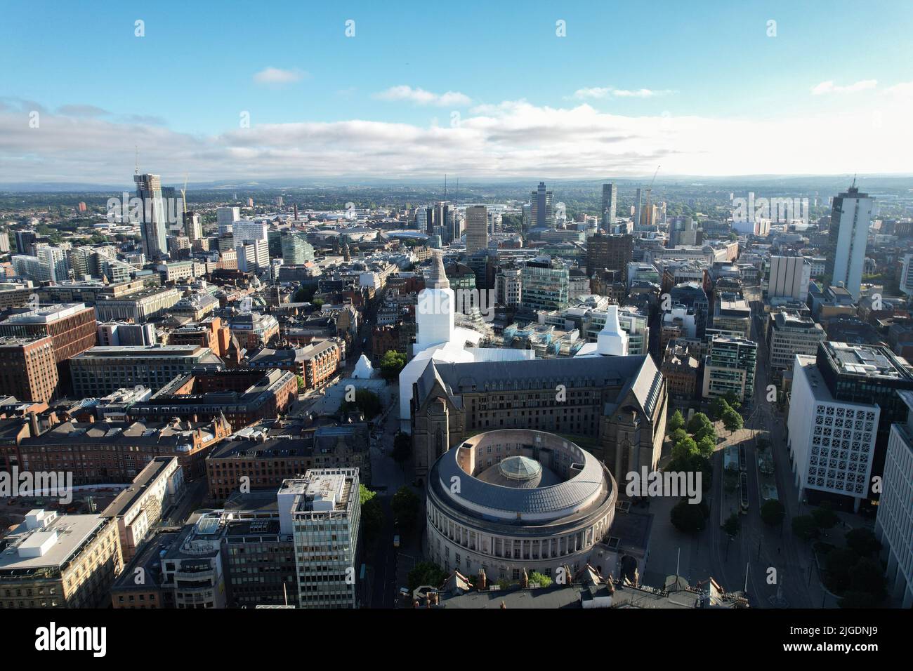 Manchester City Centre Drone Aerial View Above Building Work Skyline ...