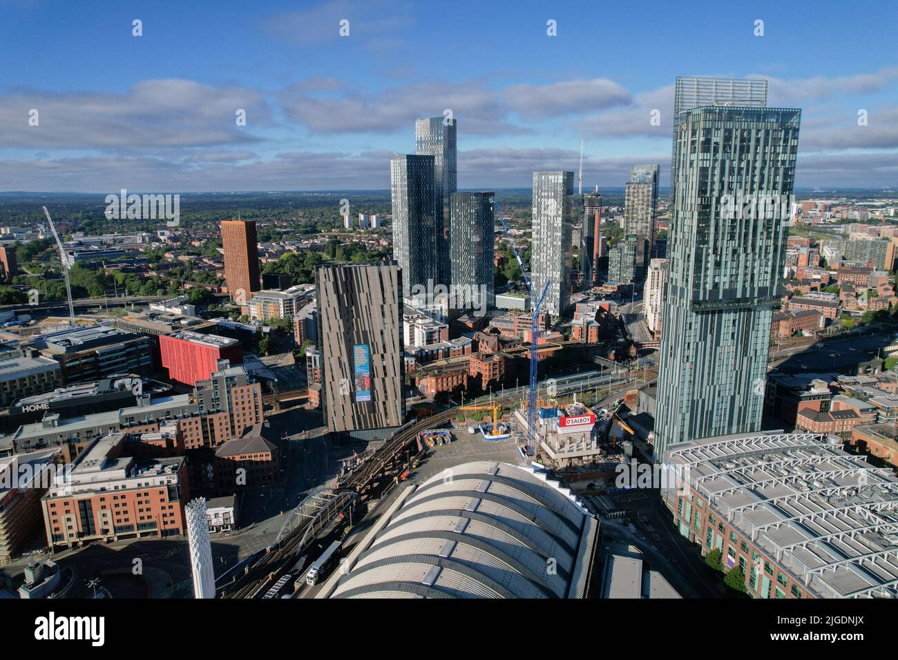 Manchester City Centre Drone Aerial View Above Building Work Skyline ...