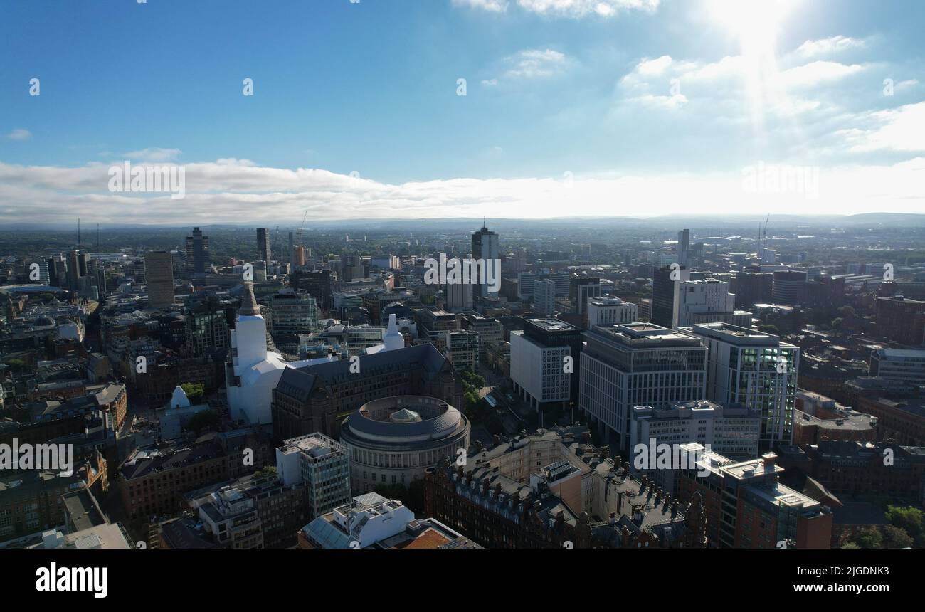 Manchester City Centre Drone Aerial View Above Building Work Skyline ...
