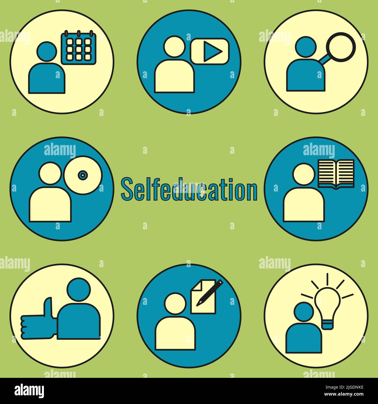 Selfeducation icon set. Color illustration for application. Vector ...