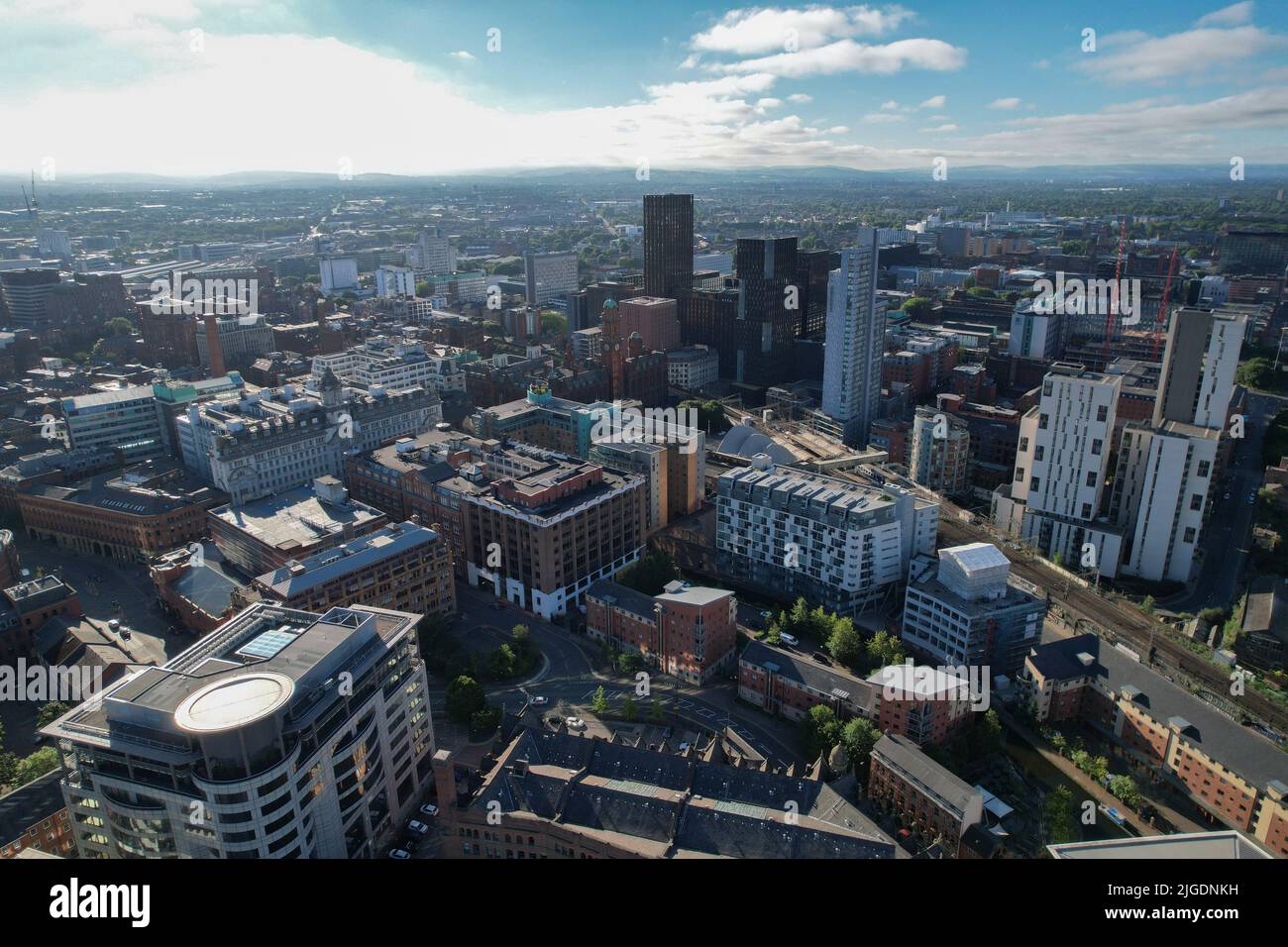 Manchester City Centre Drone Aerial View Above Building Work Skyline ...