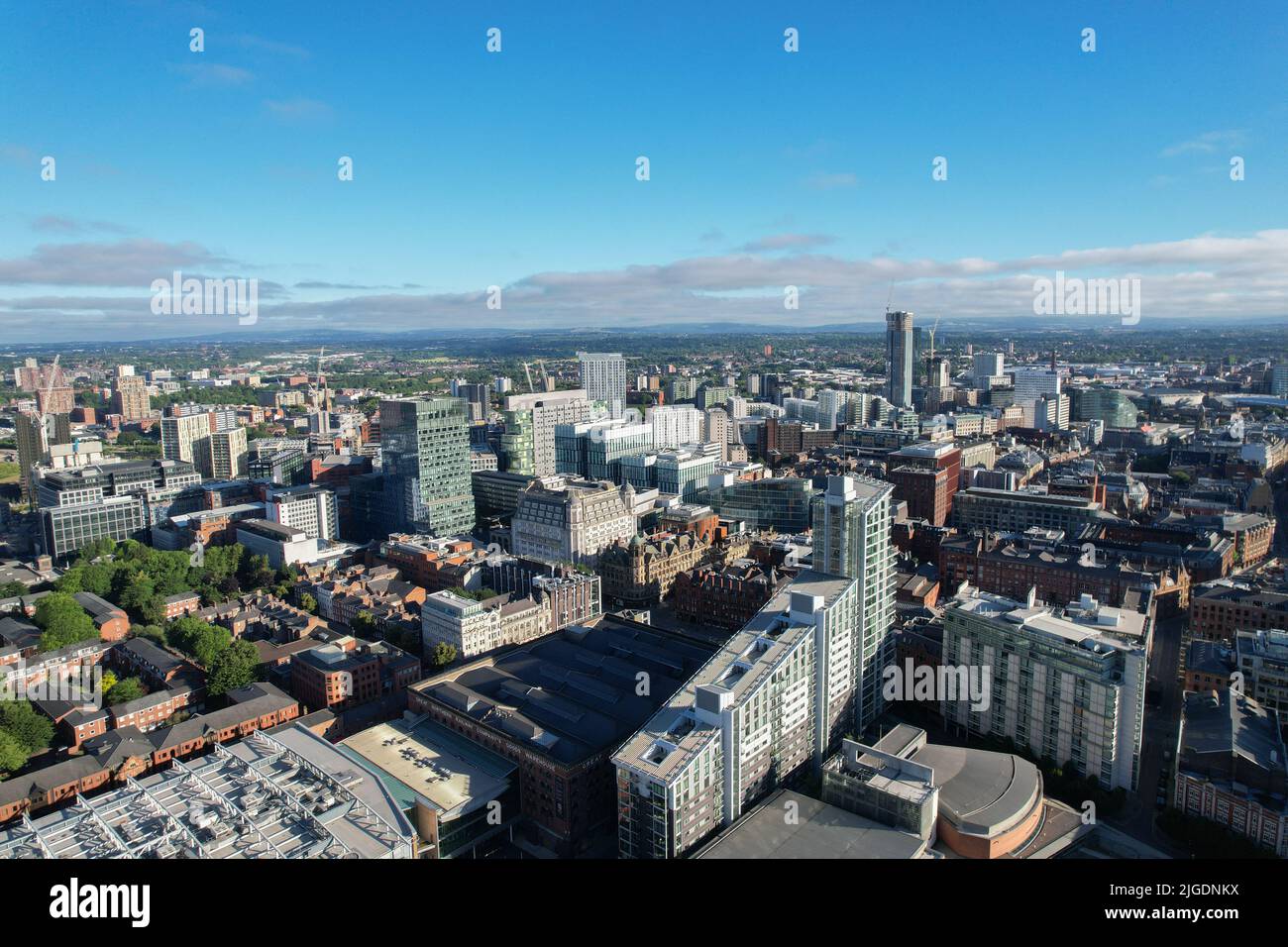 Manchester City Centre Drone Aerial View Above Building Work Skyline ...