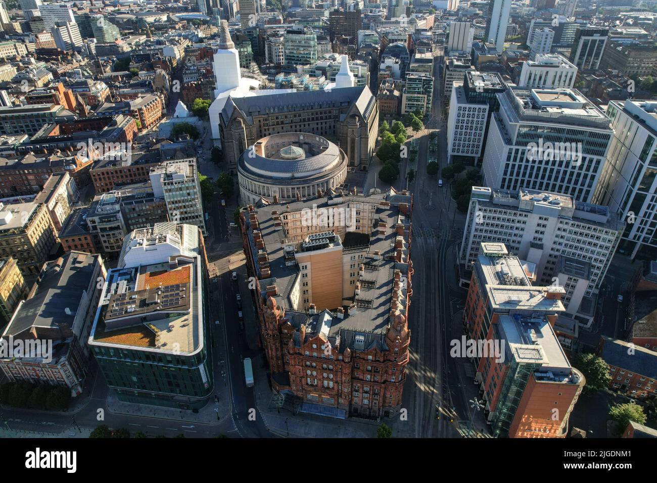 Manchester City Centre Drone Aerial View Above Building Work Skyline ...