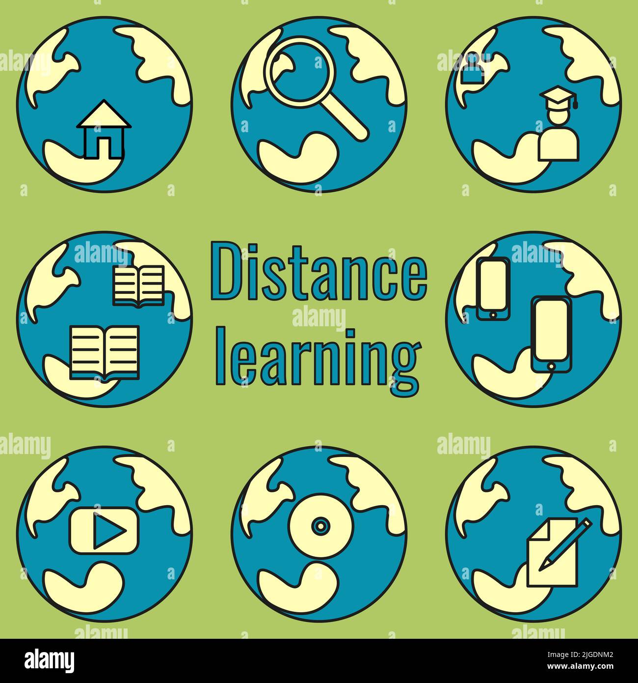 Distance learning icon set. Color illustration for application. Vector ...
