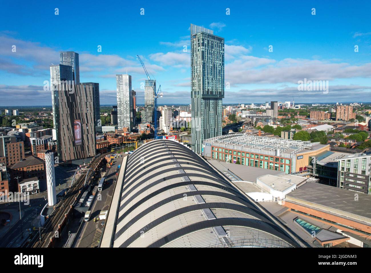 Manchester City Centre Drone Aerial View Above Building Work Skyline ...
