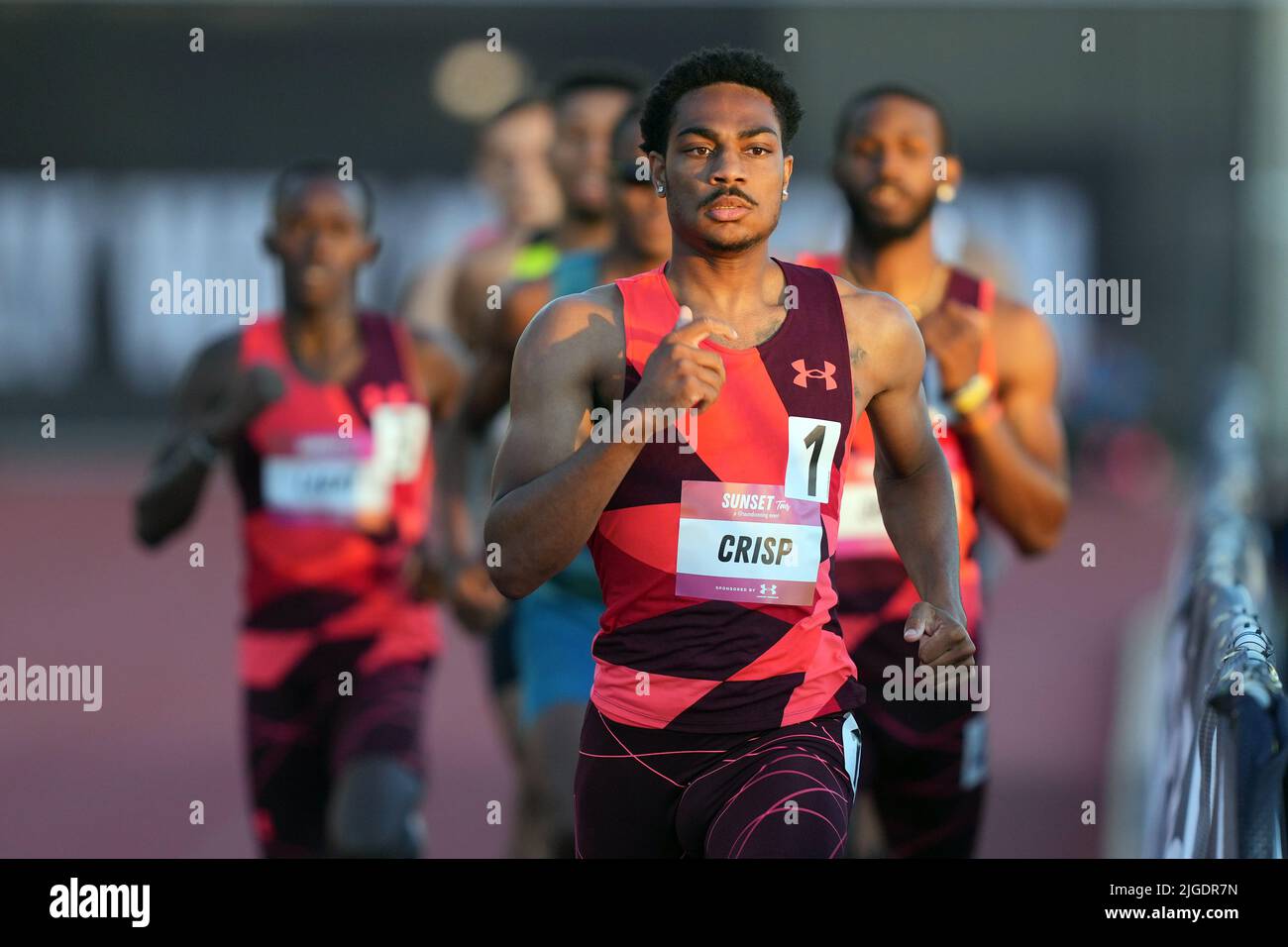 Vincent Crisp leads the 800m during the Under Armour Sunset Tour track and Field meet, Saturday ...