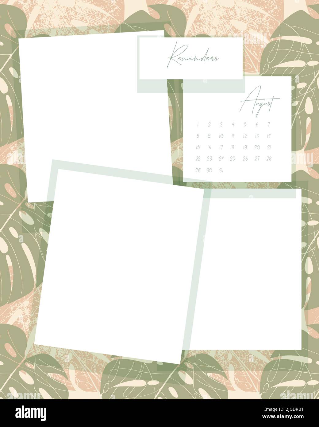 August 2022 calendar Reminders collage vintage scrapbooking on monstera ...