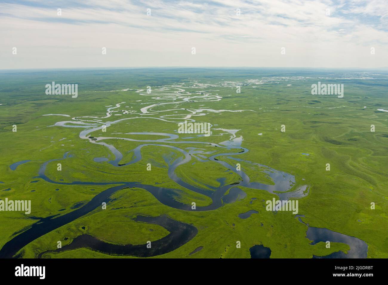 river top view shooting from a drone . river on a green background ...