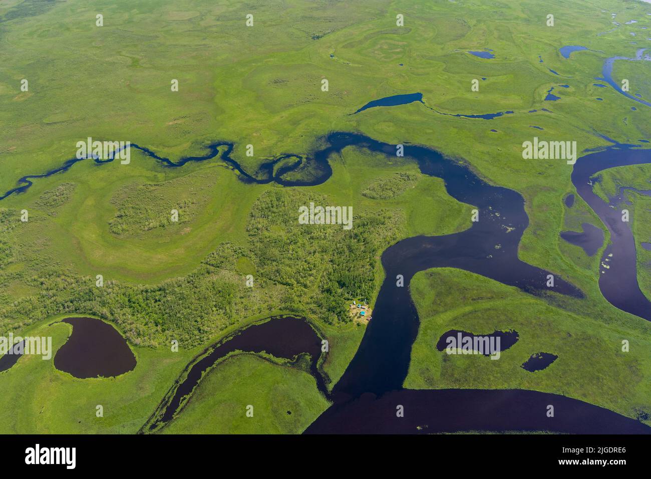 river top view shooting from a drone . river on a green background ...