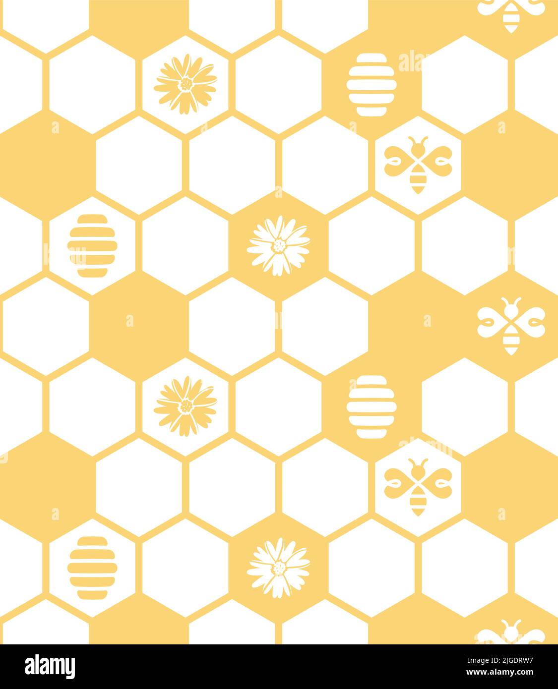 Honeycomb vector seamless pattern. Honey with flowers, hive, bee design ...