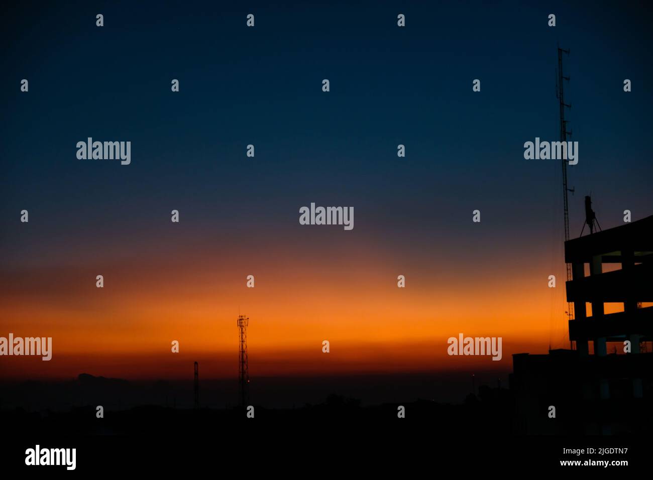 sunset view with building silhouette taken with wide angle Stock Photo ...