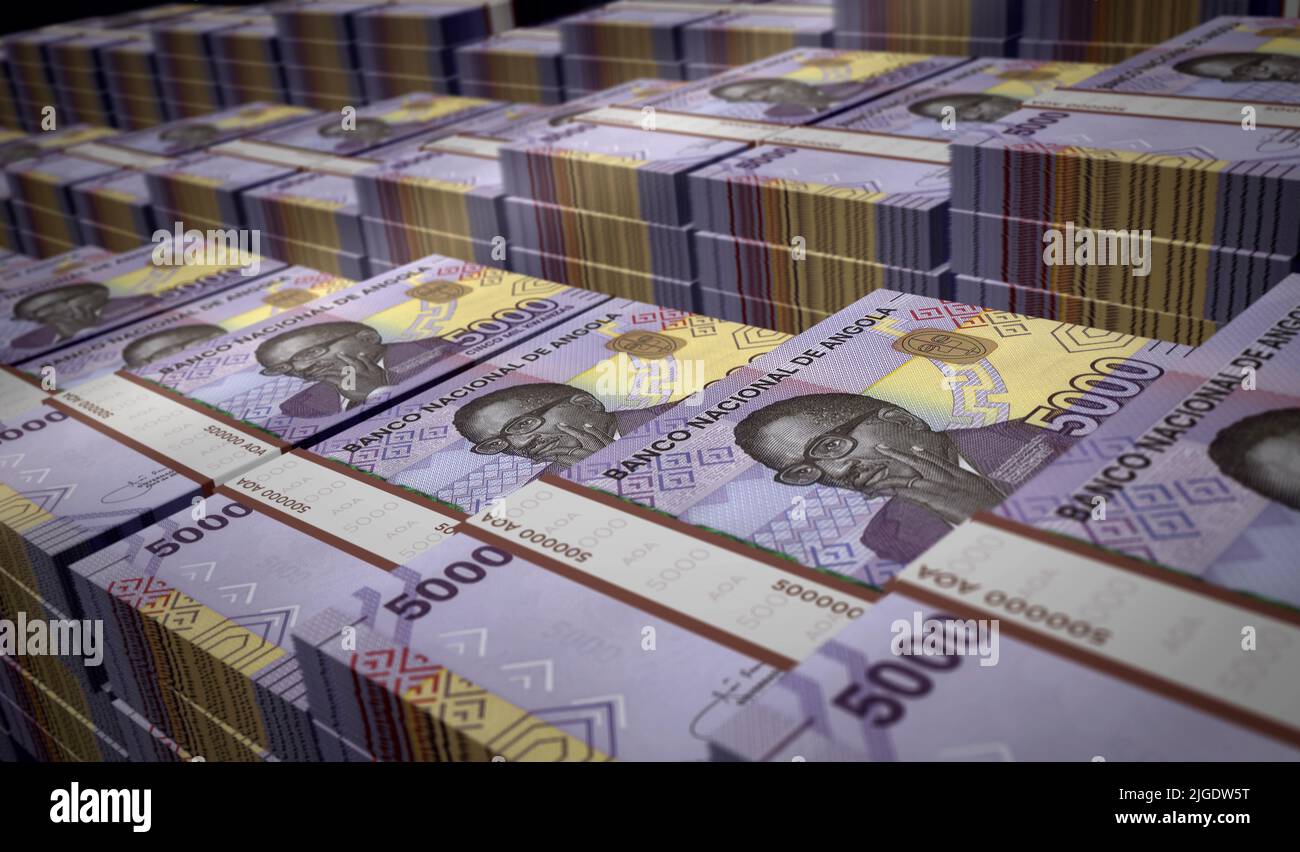 Angolan Kwanza money pack 3d illustration. AOA banknote bundle stacks ...