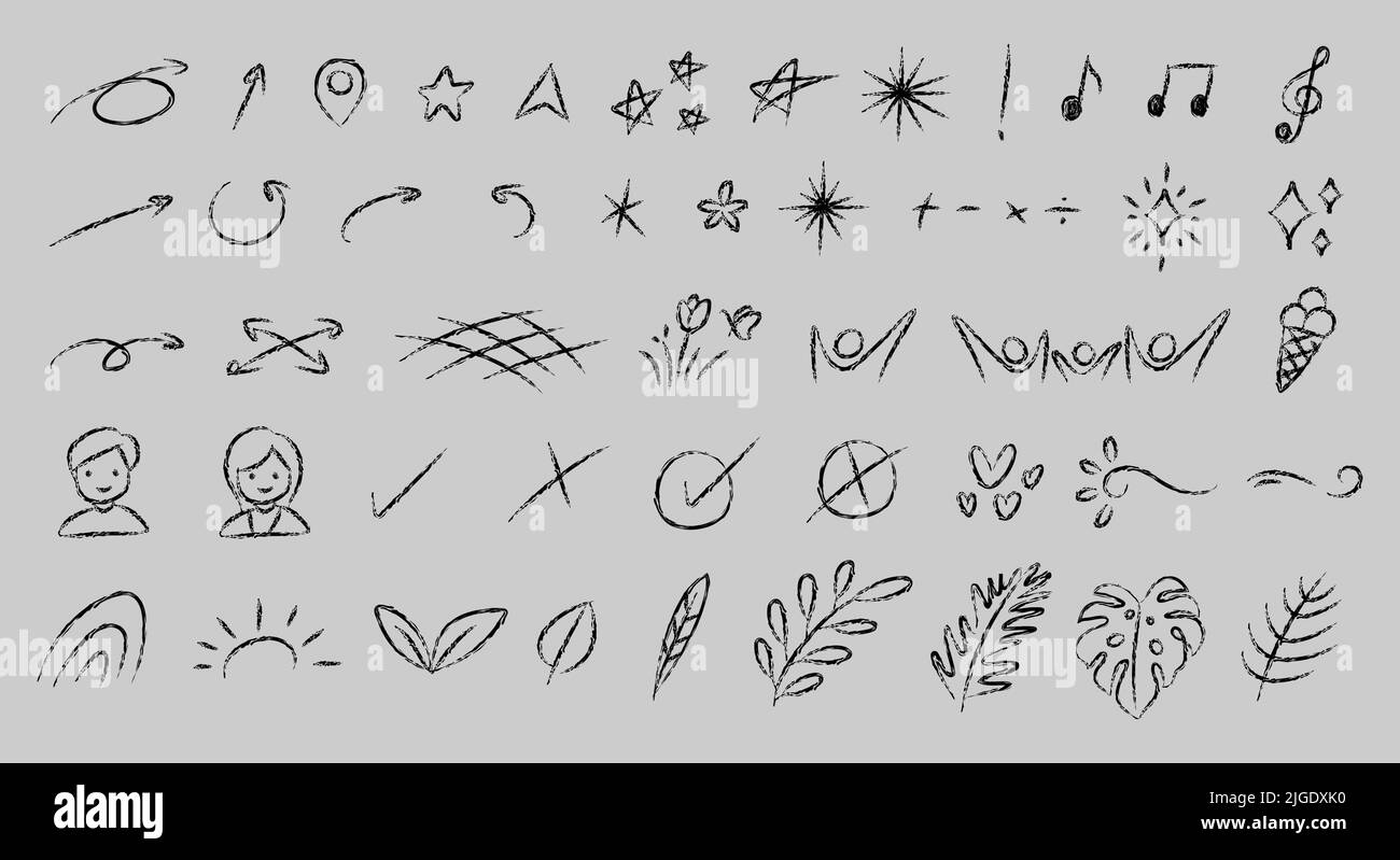 miscellaneous symbol and icon hand drawn chalk style vector ...