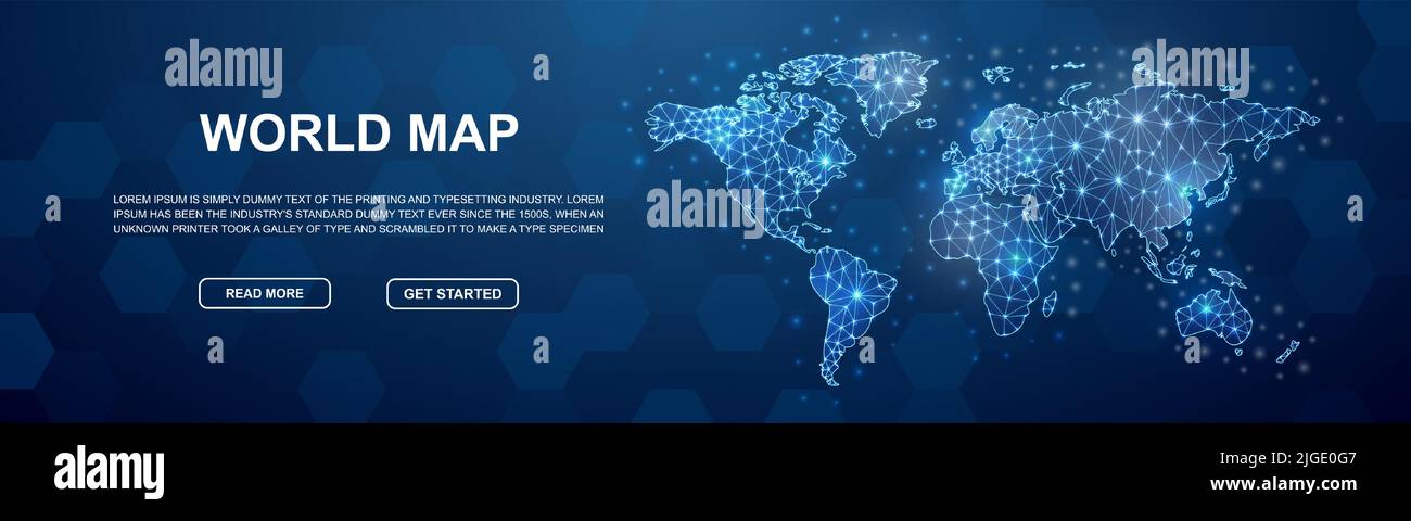 World Map polygonal horizontal banner. Travel low poly symbol for head ...