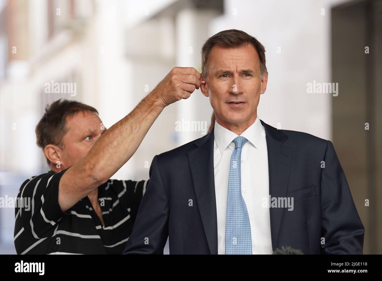 Jeremy Hunt doing a TV interview at BBC Broadcasting House in London ...