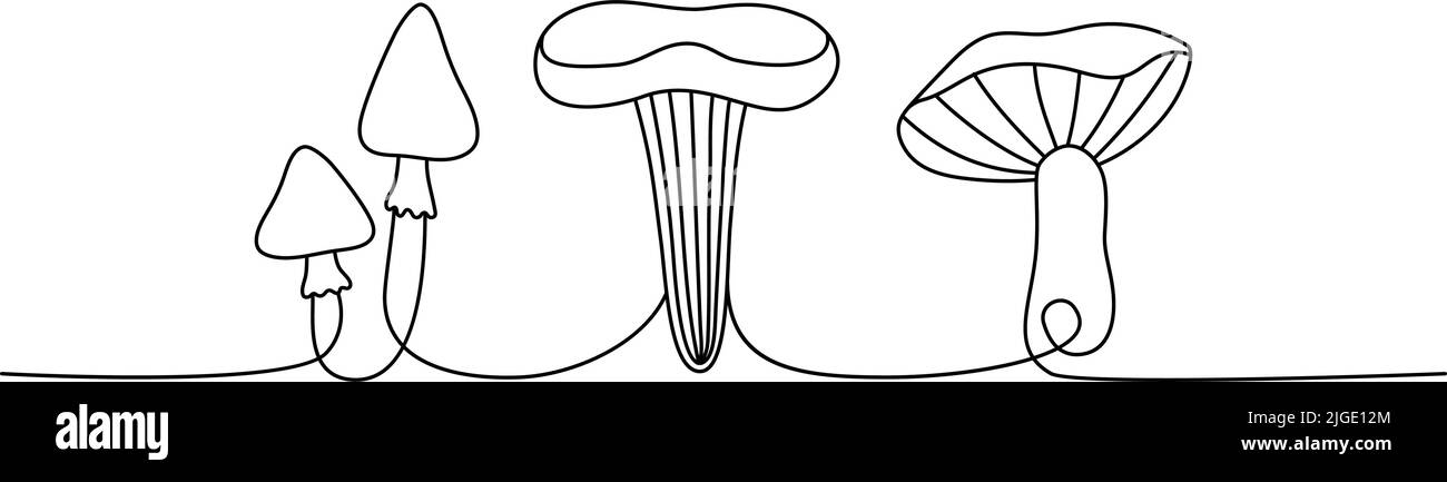 Set of Mushroom one line continuous drawing. Mushroom continuous one ...