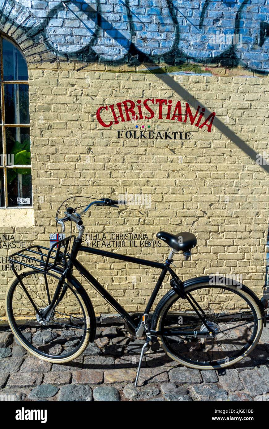 Copenhagen, Sweden, Christiana Squat Neighborhood, Bikes on Street ...