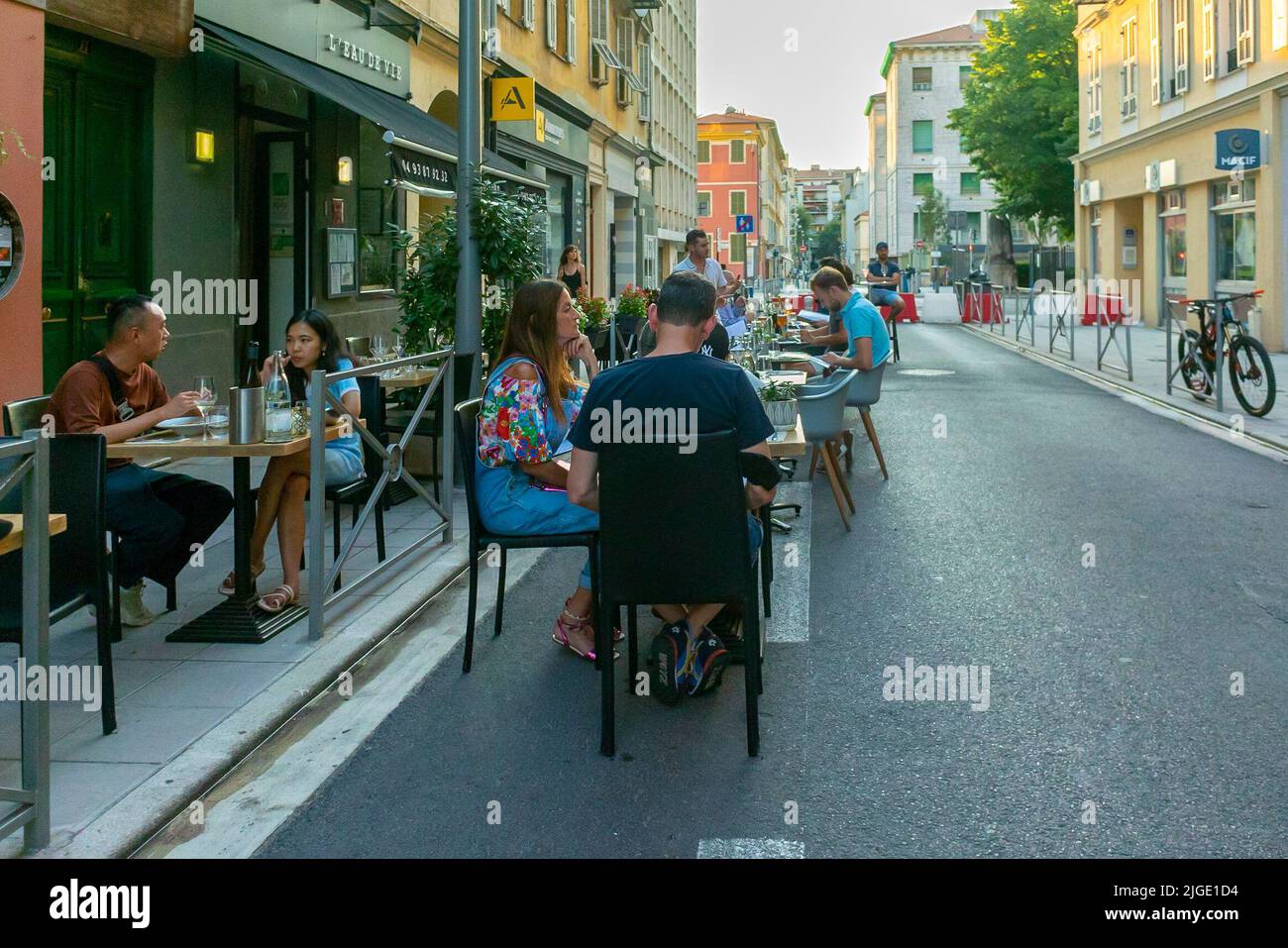 Nice, France, Crowd People Sharing Meals, French Restaurant Terraces ...