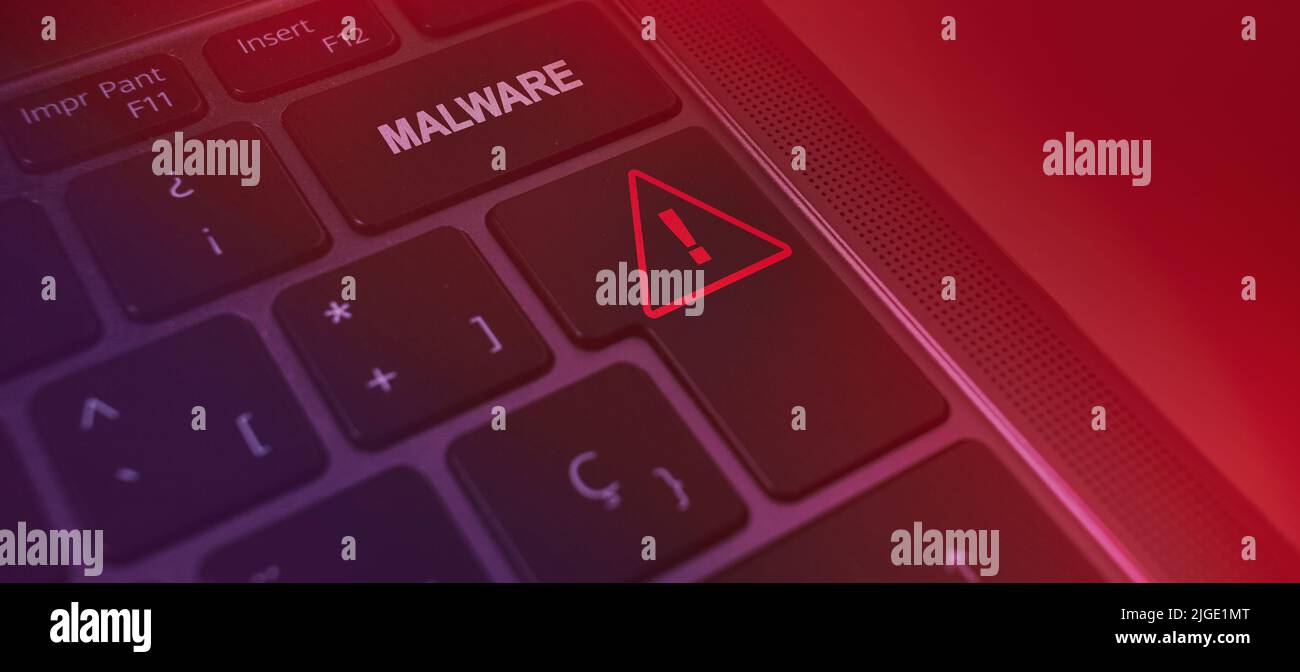 Banner of malware warning keyboard. Cyber security data protection ...
