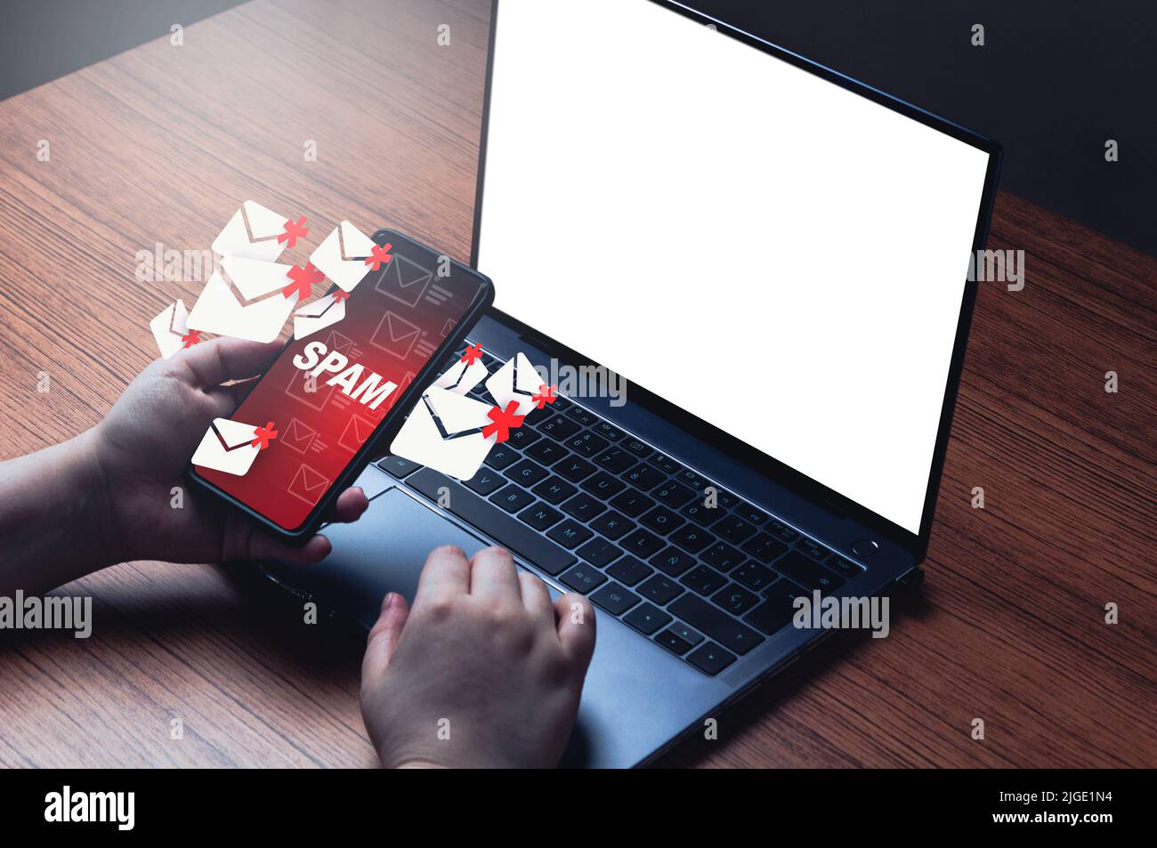 Mail spam concept on smartphone with screen laptop mockup ...