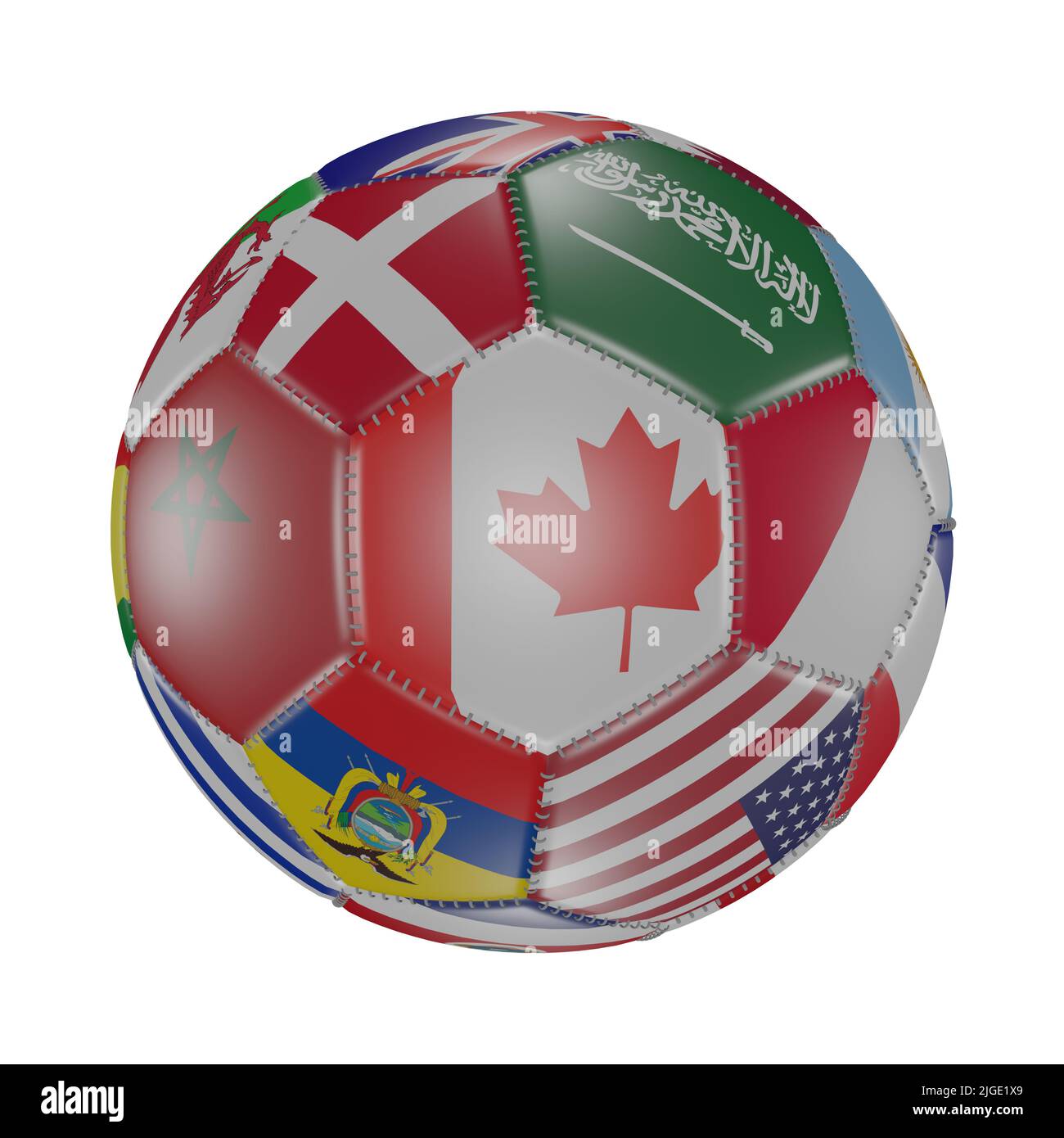 Canada flag among other world flags on 3D soccer ball. Isolated on ...