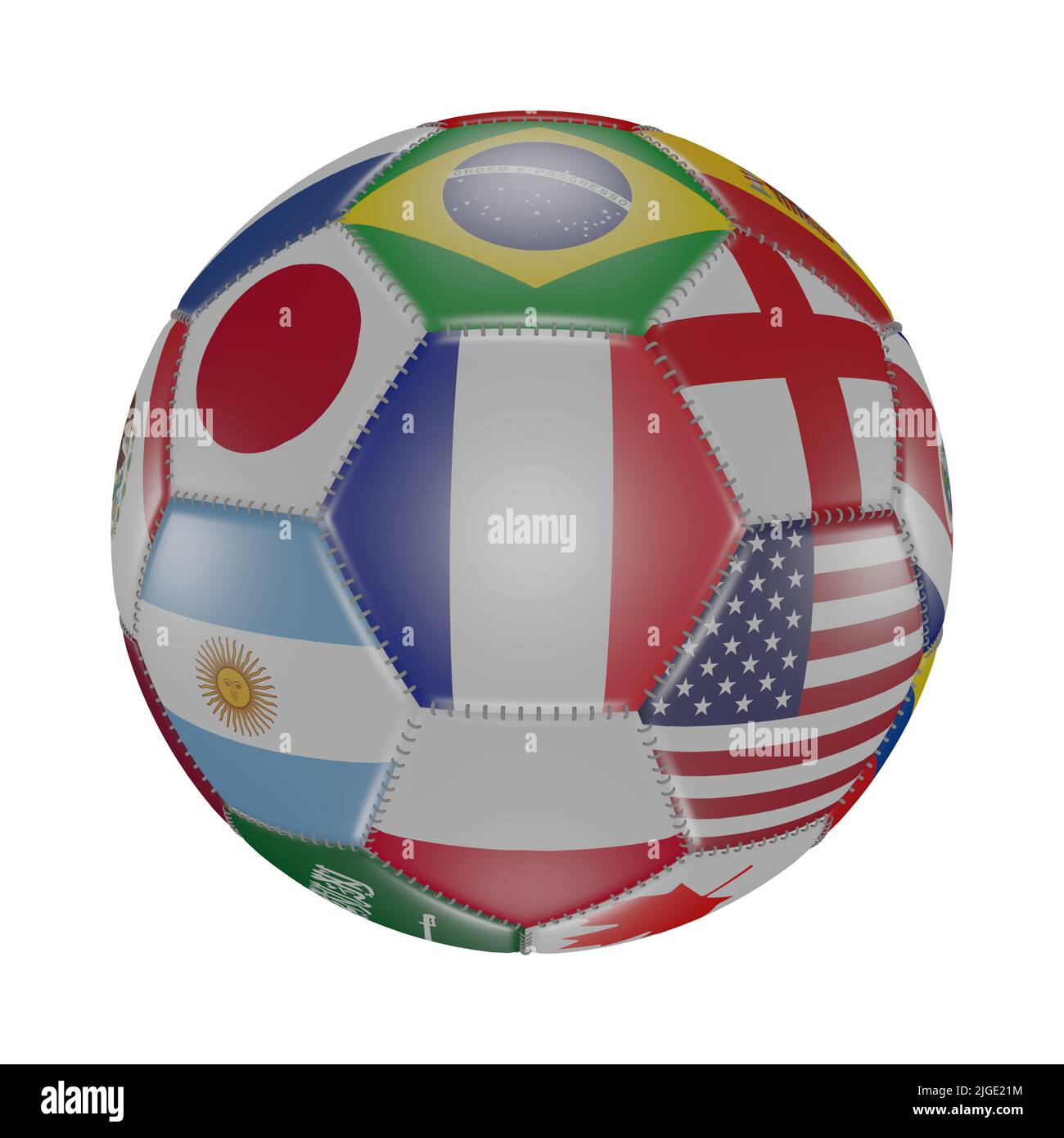 France flag among other world flags on 3D soccer ball. Isolated on ...