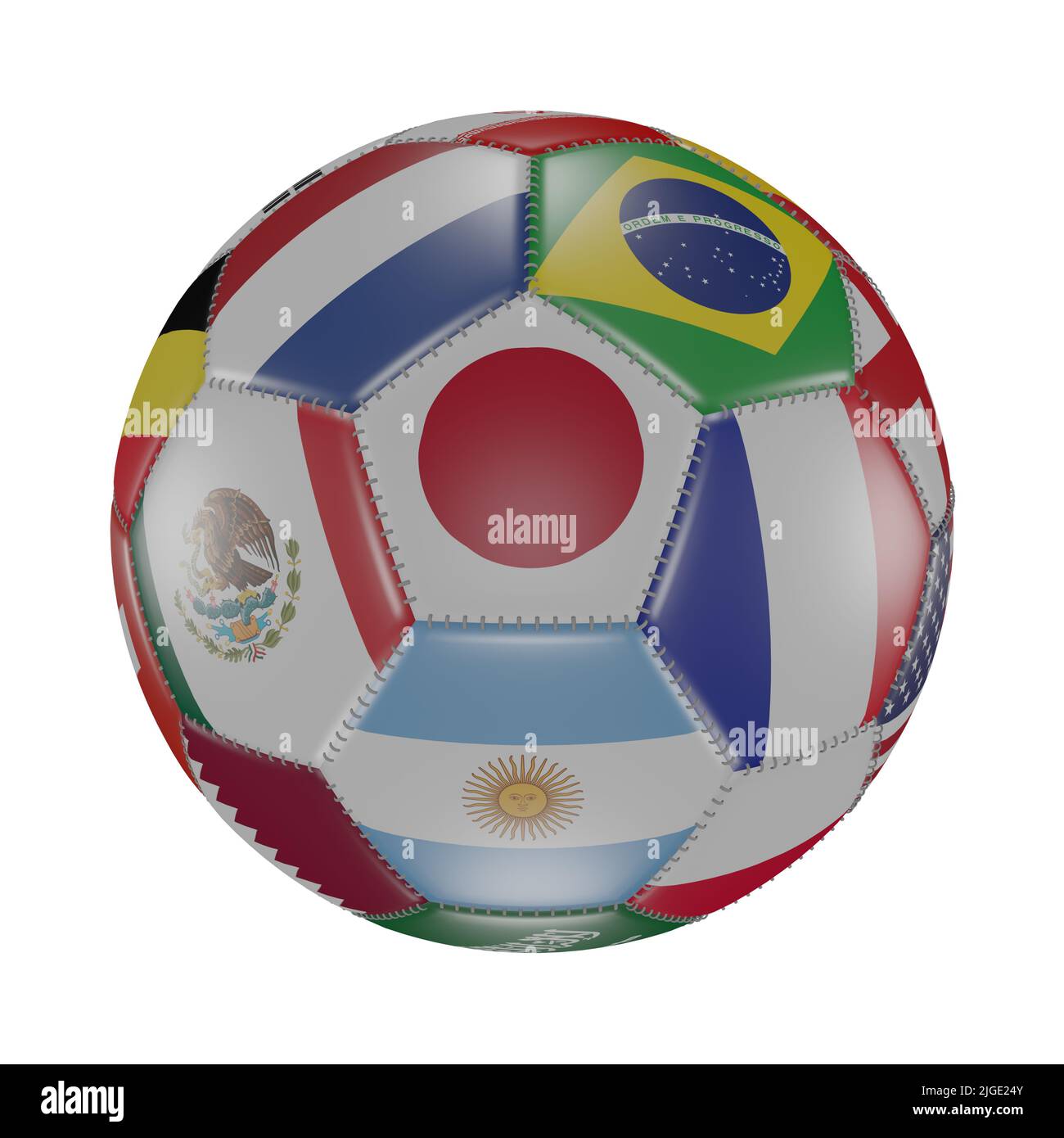 Japan flag among other world flags on 3D soccer ball. Isolated on white ...
