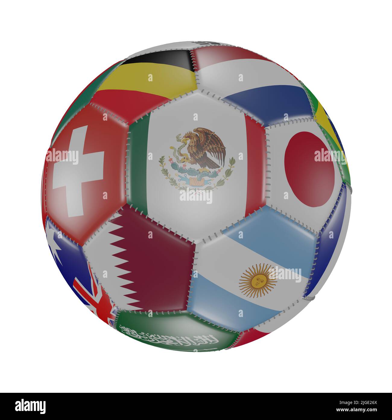 Mexico flag among other world flags on 3D soccer ball. Isolated on ...