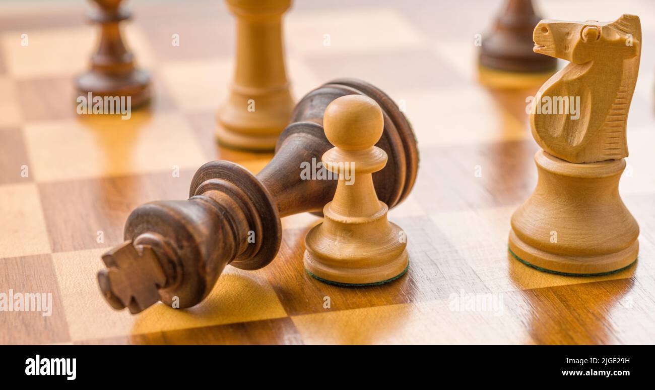 Chess pieces on a chessboard - Checkmate Stock Photo - Alamy