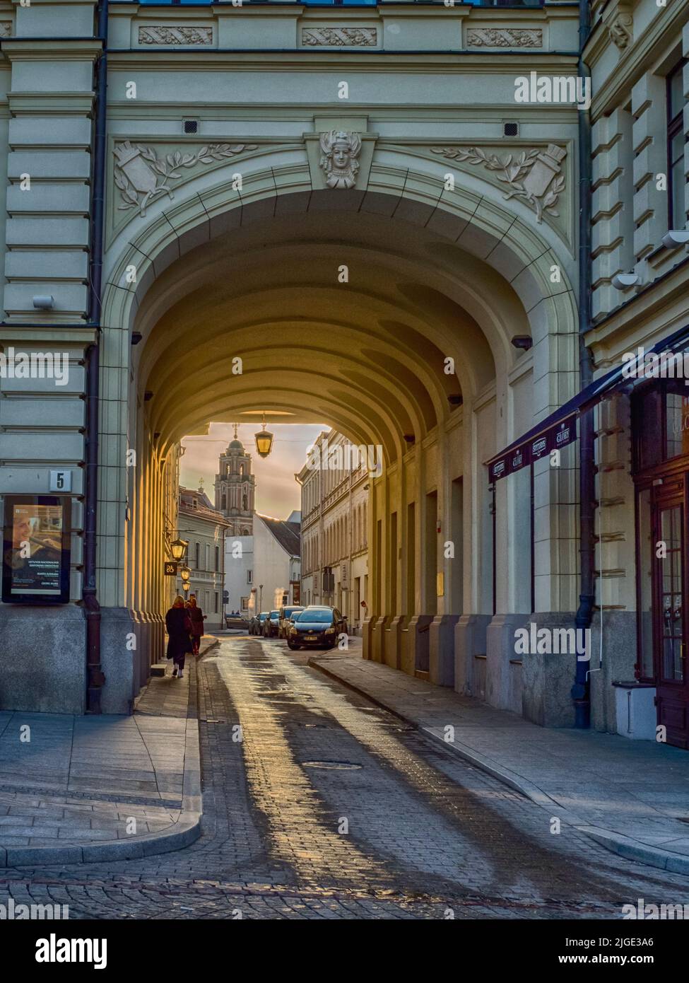Vilnius, Lithuania - April 2018: Historic tenements along the street in ...