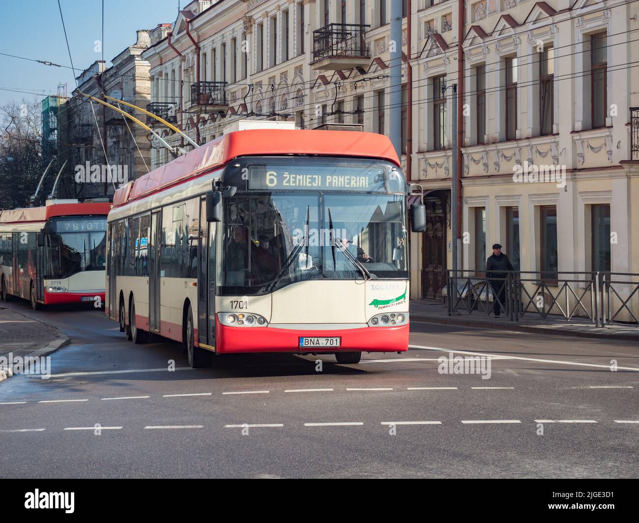 Vilnius, Lithuania - April 2018: Trolleybuses and historic tenements on ...