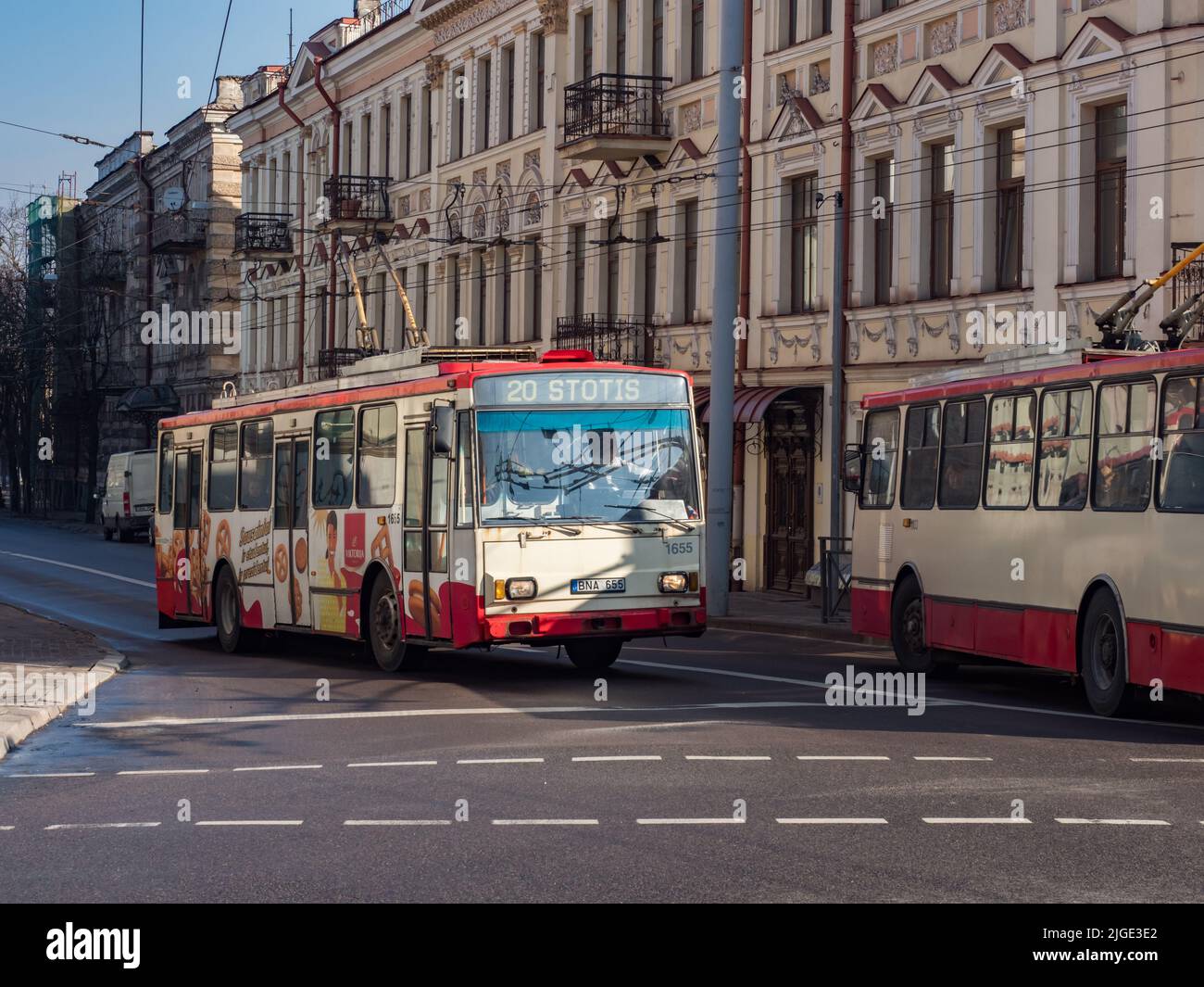 Vilnius, Lithuania - April 2018: Trolleybuses and historic tenements on ...