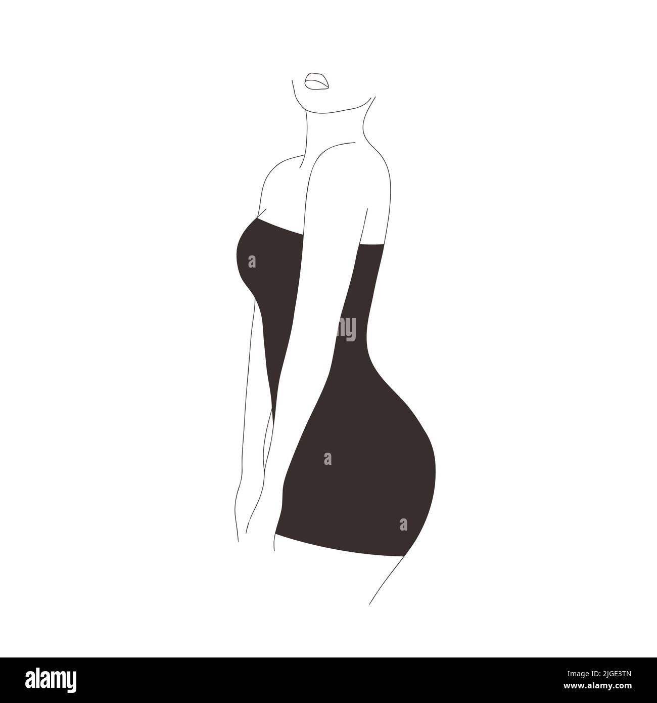 Linear female figure. Elegant faceless lady in black dress. Graceful ...