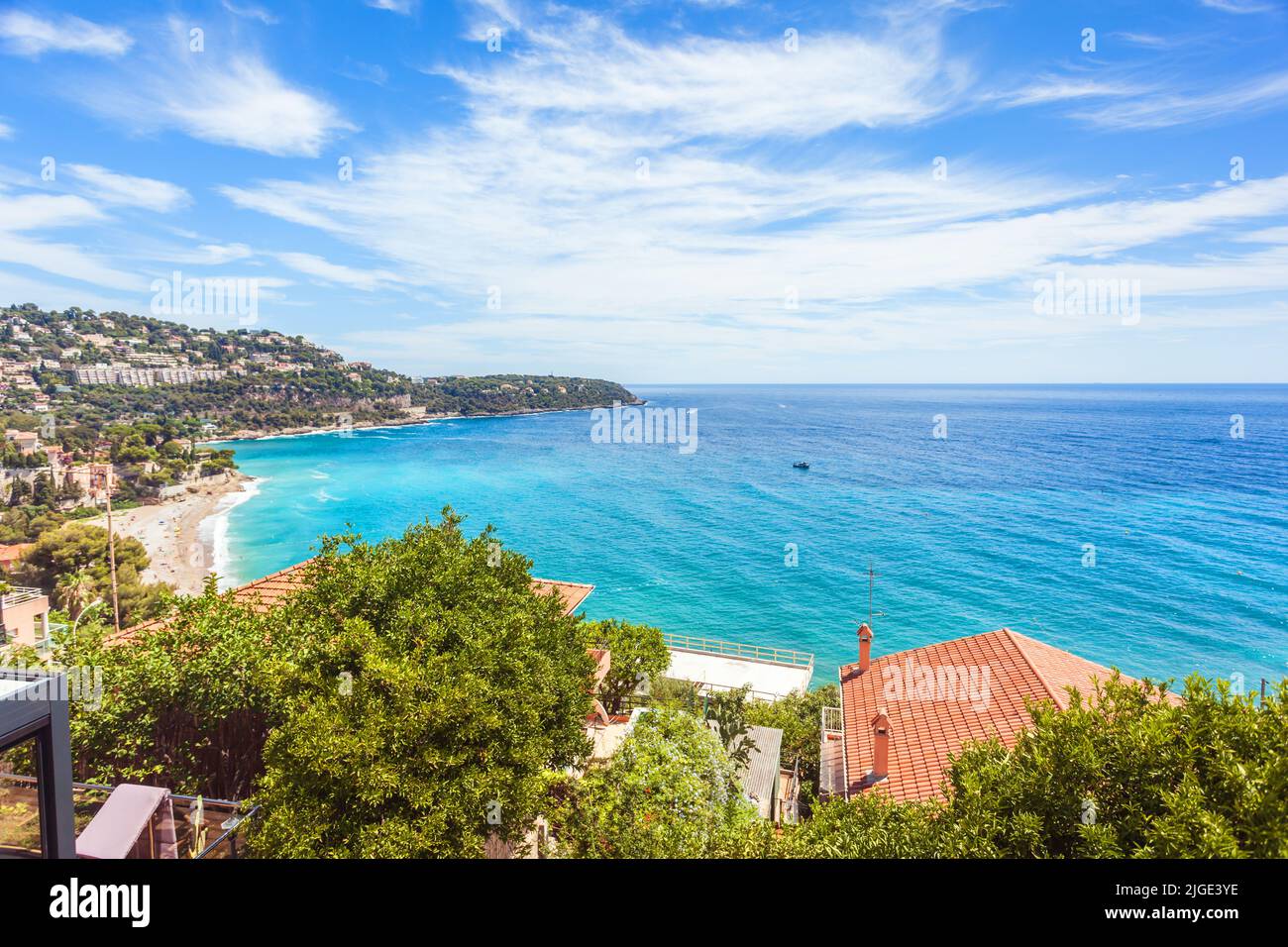 View on Roquebrune-Cap-Martin peninsula on azure coast in Provence ...