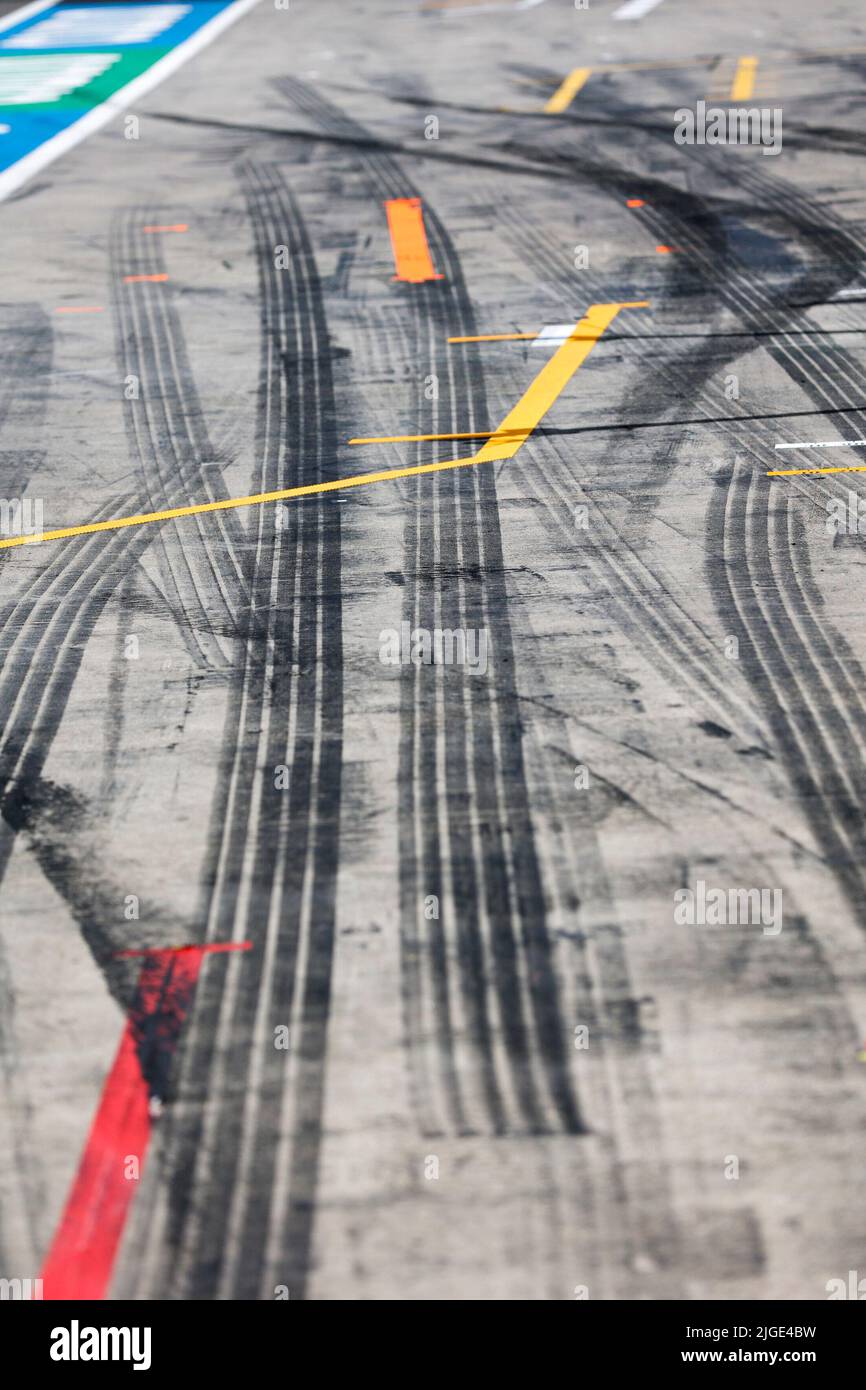 Spielberg, Austria. 9th July, 2022. Tire marks, F1 Grand Prix of ...