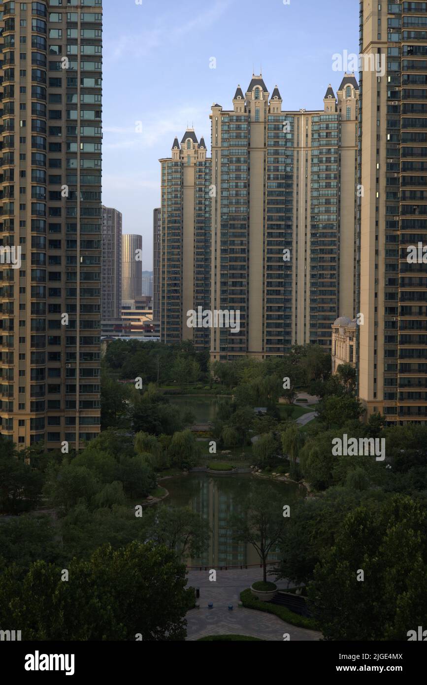 A gorgeous system of ponds between tall buildings Stock Photo - Alamy