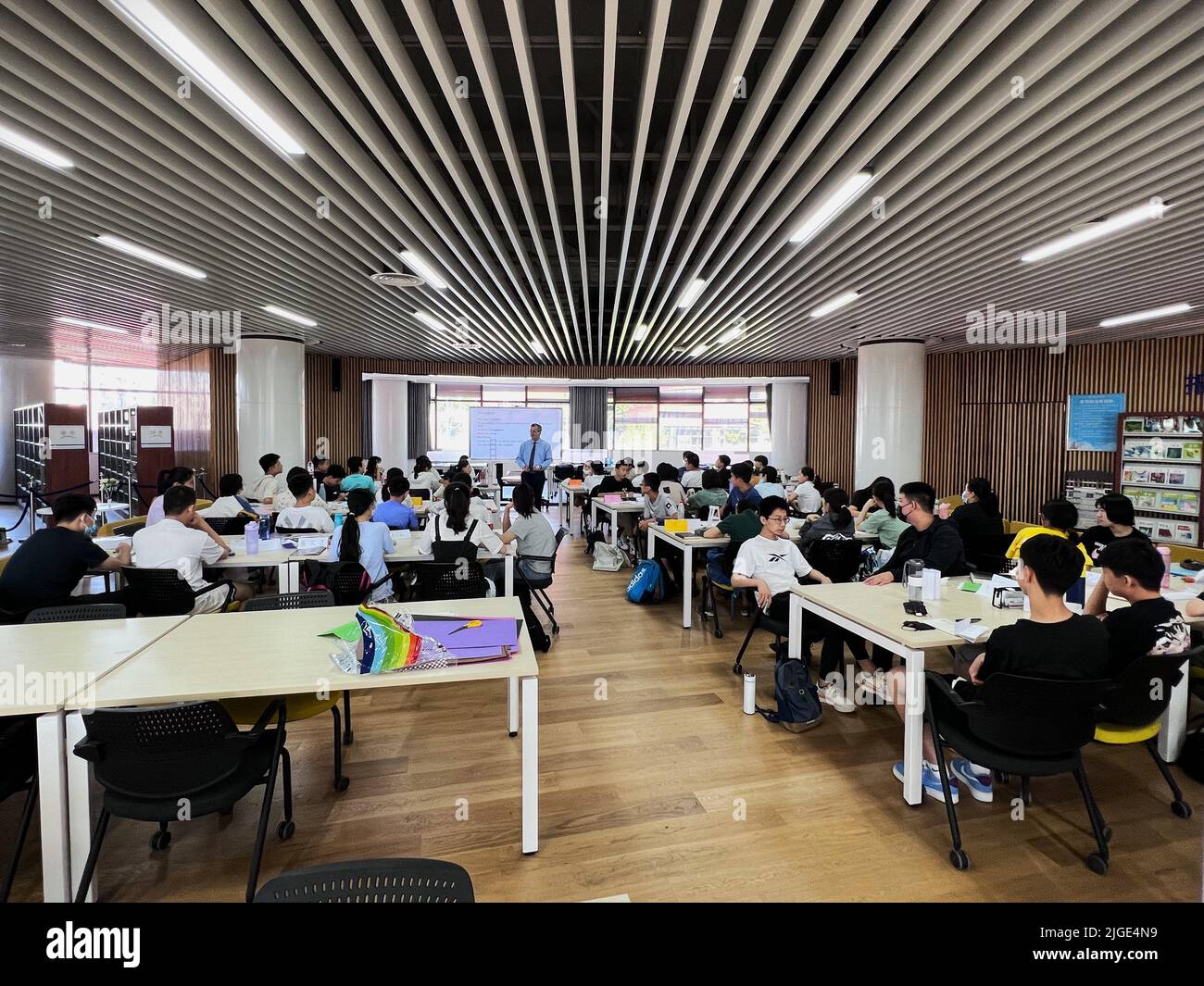 A STEAM class with students receiving instructions Stock Photo - Alamy